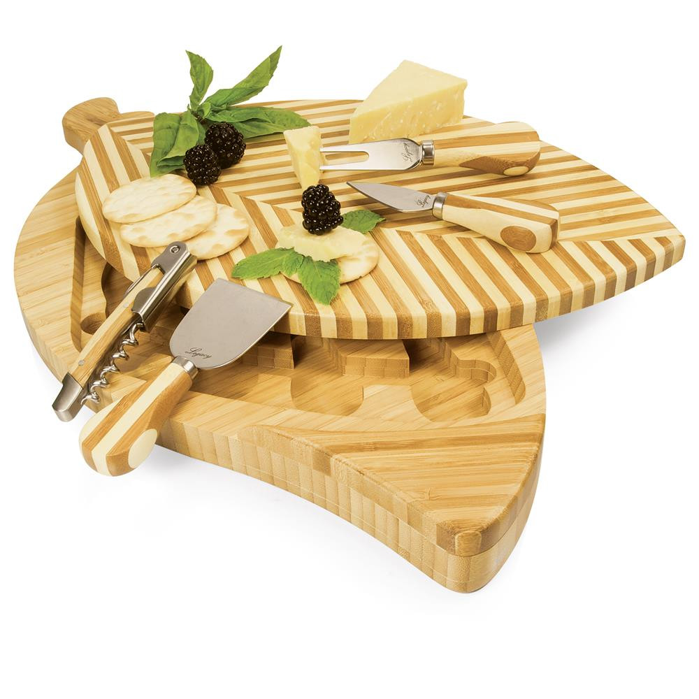 Custom Engrave Leaf Swivel-Style Cheese Board Set